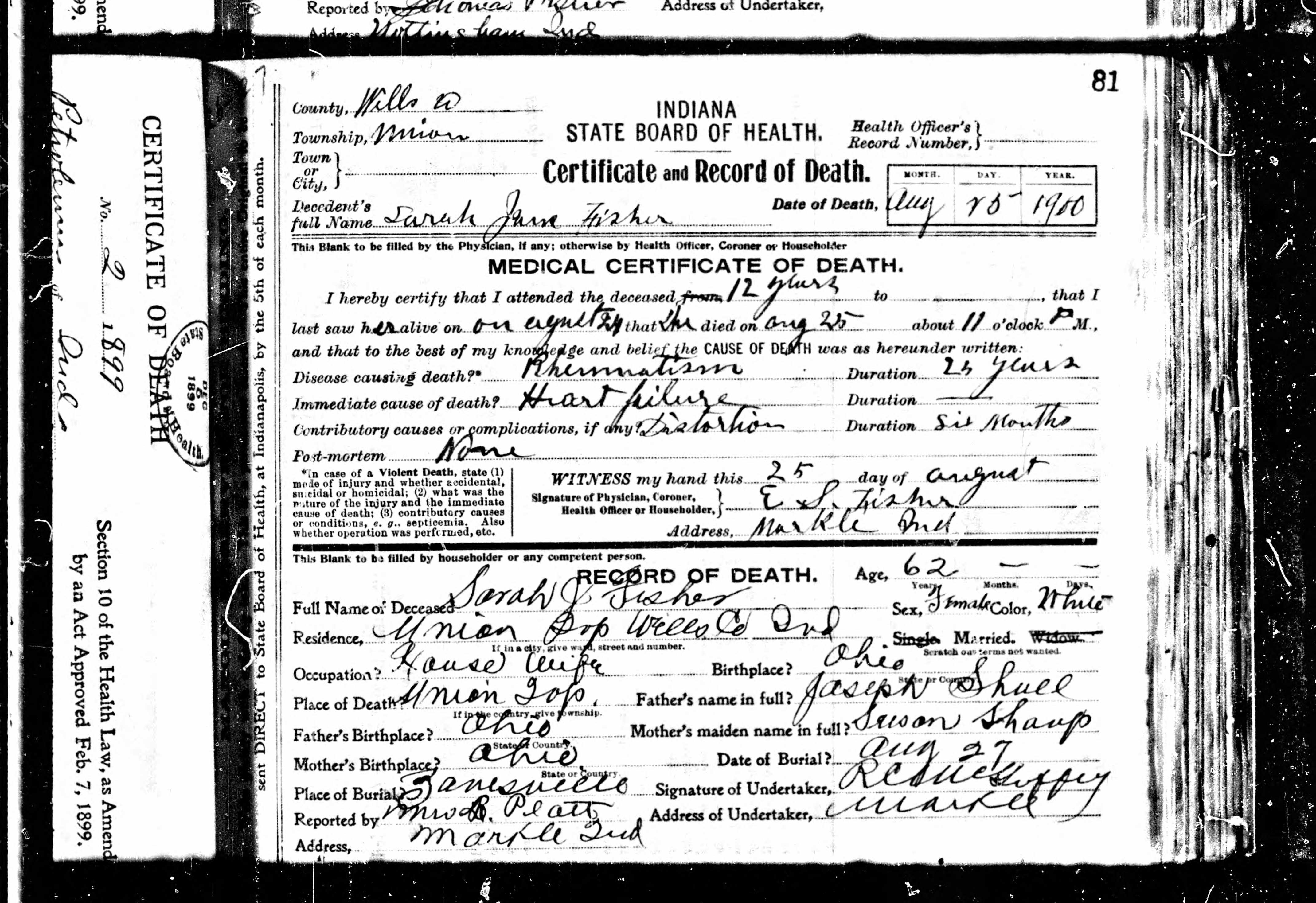 Tombstone Tuesday – August 25, 2020 – Sarah Jane Shull Fisher ...